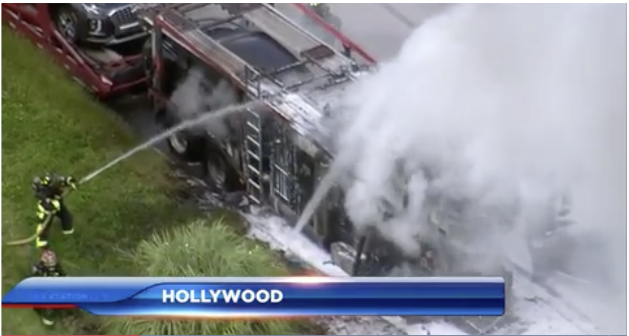 Firefighters battle blaze on car carrier trailer on Turnpike in ...